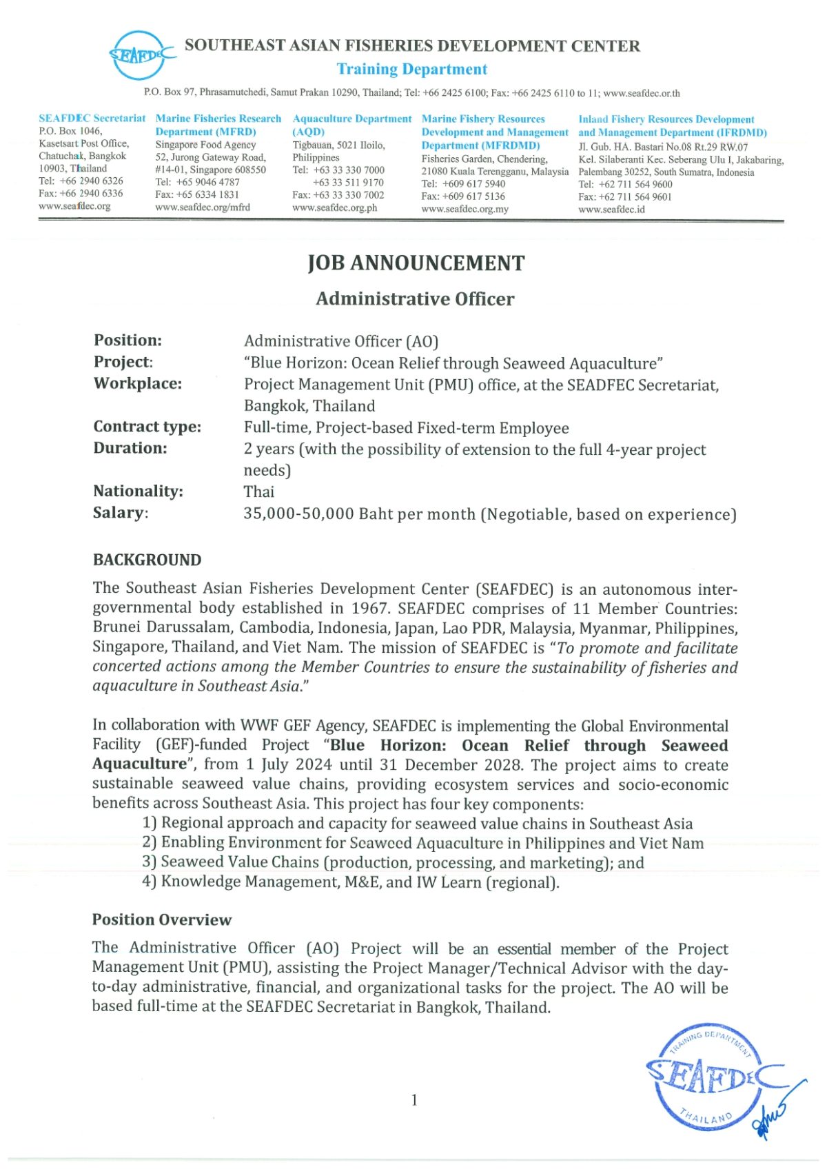 Administrative Officer - Thai Dev Jobs แหล่งรวมงานด้านพัฒนาสังคม